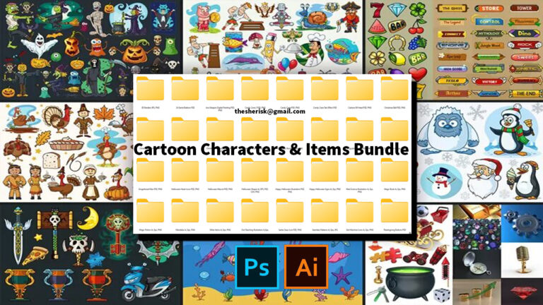 Cartoon Characters & Items Bundle Download In PNG AI EPS And PSD Files ...