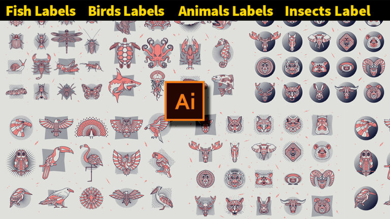 Animal Birds Fish And Insects Label Download In AI Files For ...